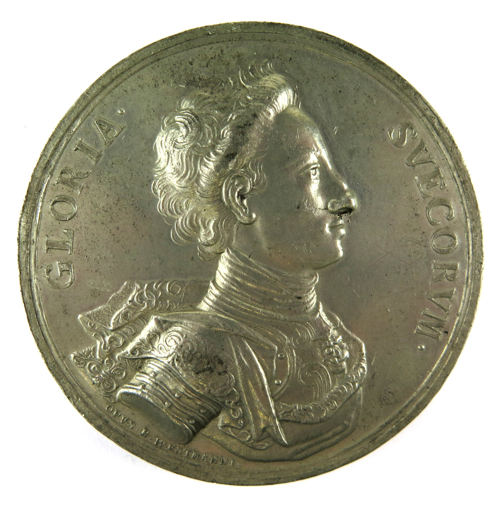 Medalj, tenn, Karl XII, 1708, | Auktion